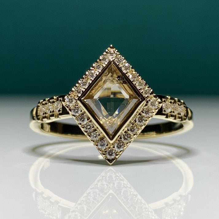 .68ct Rosecut Champagne Diamond Kite Bezel Set Halo Ring with Diamond ...