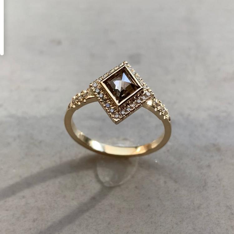.68ct Rosecut Champagne Diamond Kite Bezel Set Halo Ring with Diamond ...