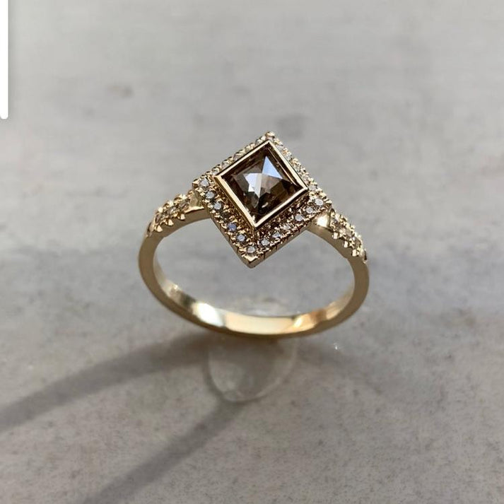 .68ct Rosecut Champagne Diamond Kite Bezel Set Halo Ring with Diamond ...